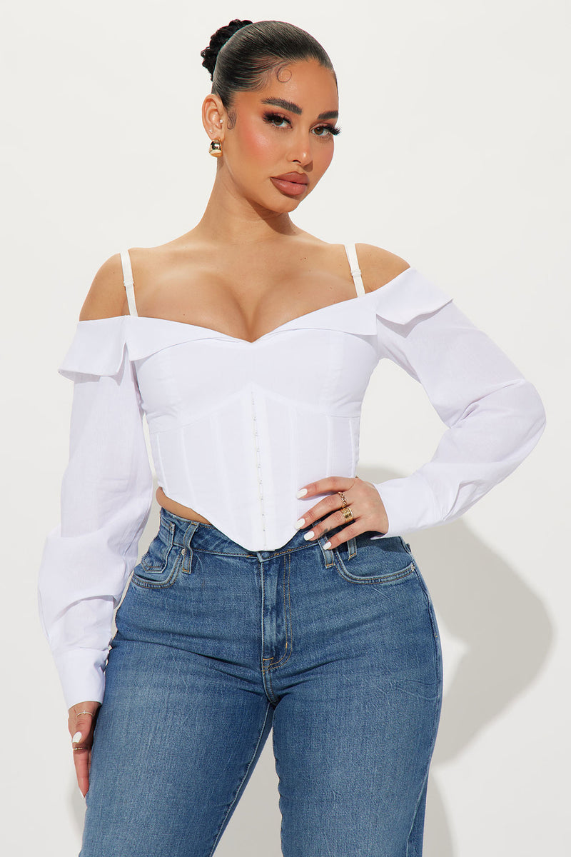 Meredith Poplin Corset Top White Fashion Nova Shirts And Blouses