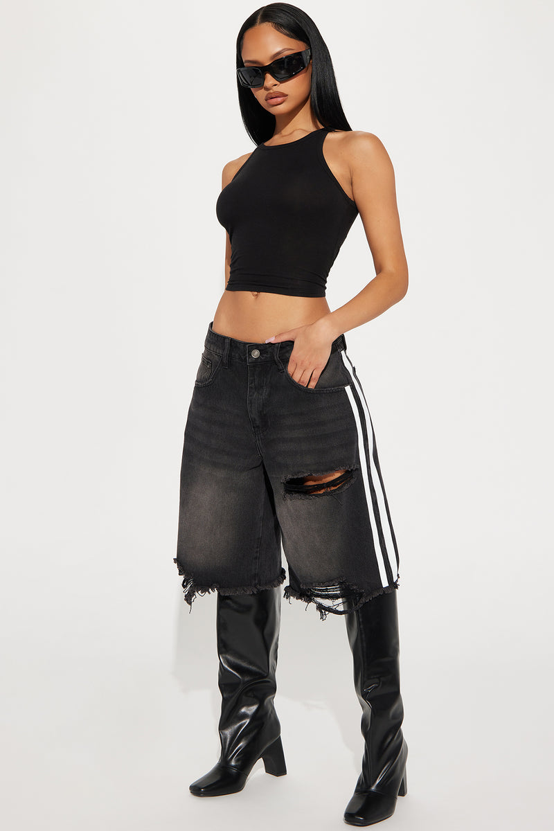 Right On Track Ripped Denim Jorts - Black Wash | Fashion Nova, Jean ...