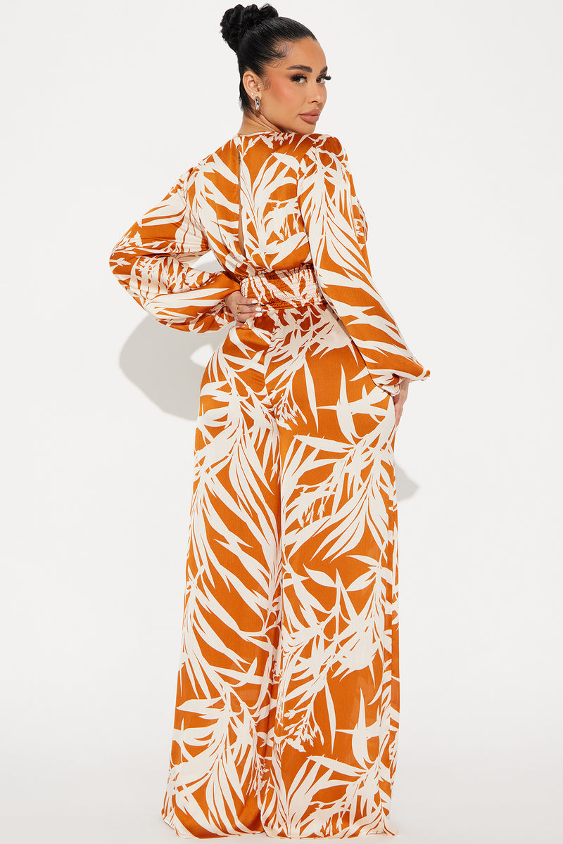 Vacay Desires Satin Jumpsuit - Rust/combo | Fashion Nova, Jumpsuits ...