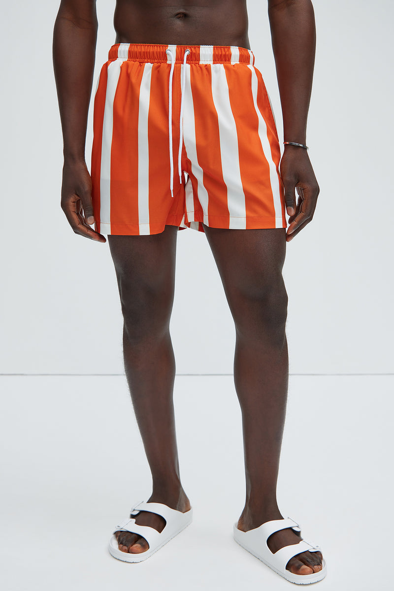 Terracotta Stripes Swim Trunks - Orange | Fashion Nova, Mens Swim ...