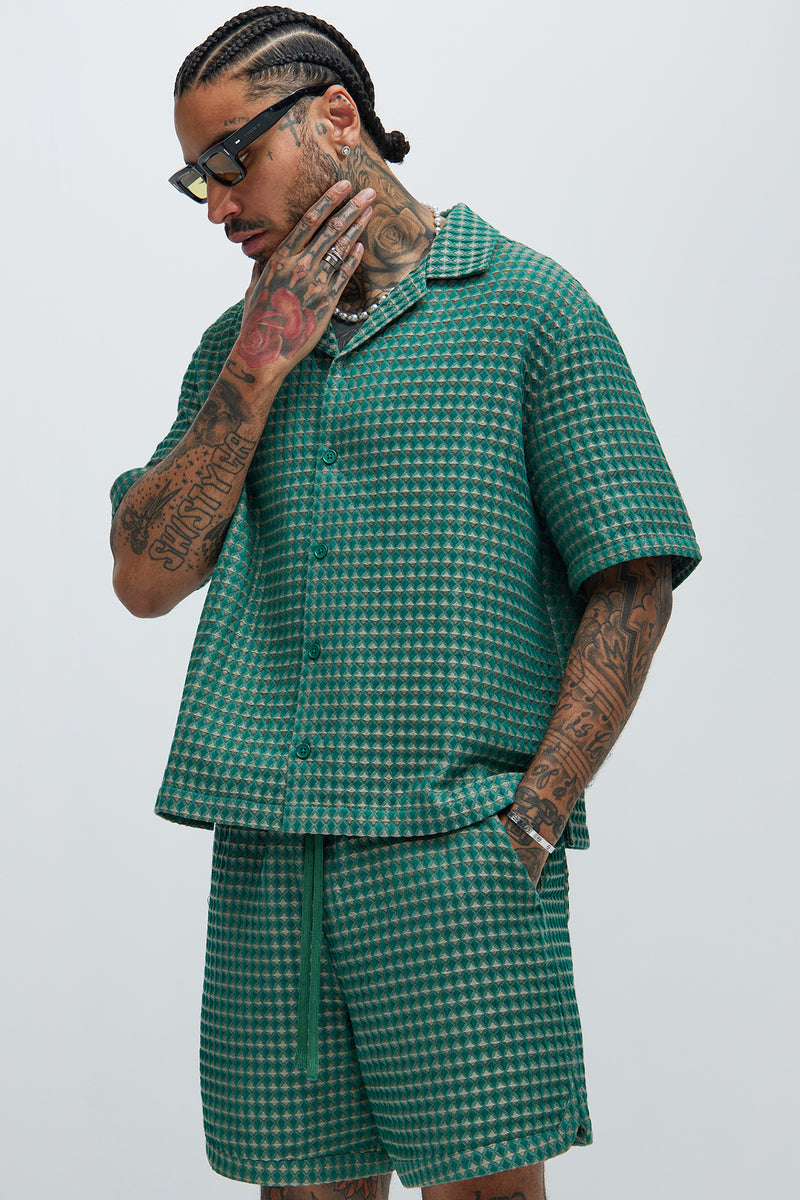 Dimensional Textured Button Up Shirt - Green/combo | Fashion Nova, Mens ...