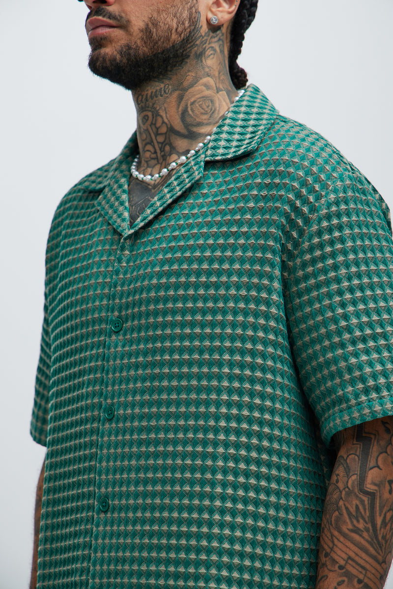 Dimensional Textured Button Up Shirt - Green/combo | Fashion Nova, Mens ...