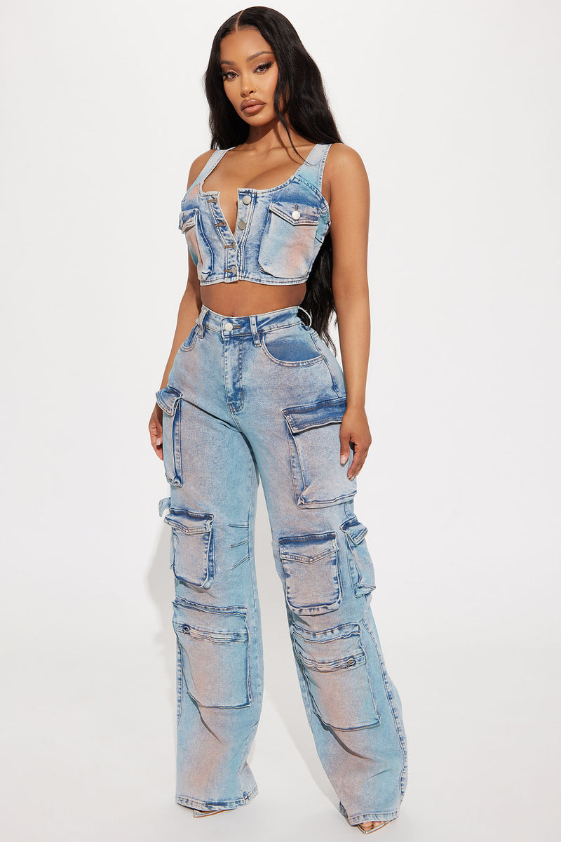 Losing Time Cargo Pant Set - Acid Wash Denim | Fashion Nova, Matching ...