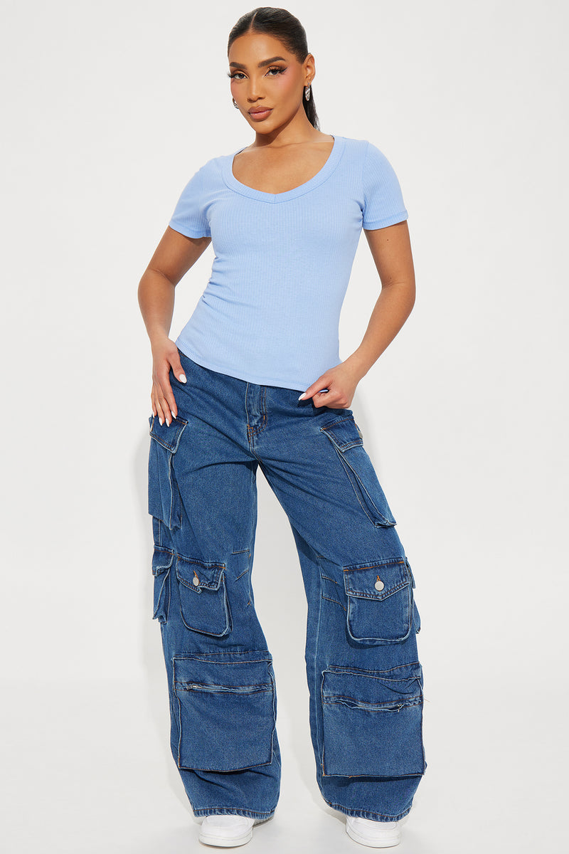 Irene Ribbed Baby Tee - Blue | Fashion Nova, Basic Tops & Bodysuits | Fashion Nova