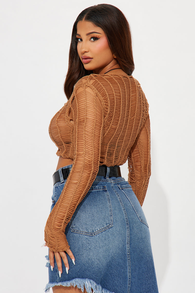 Meet Me In Paradise Distressed Top - Brown | Fashion Nova, Sweaters ...