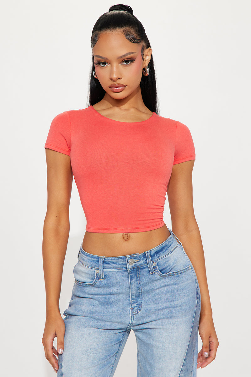 Clara Crew Neck Tee Red Fashion Nova Basic Tops And Bodysuits