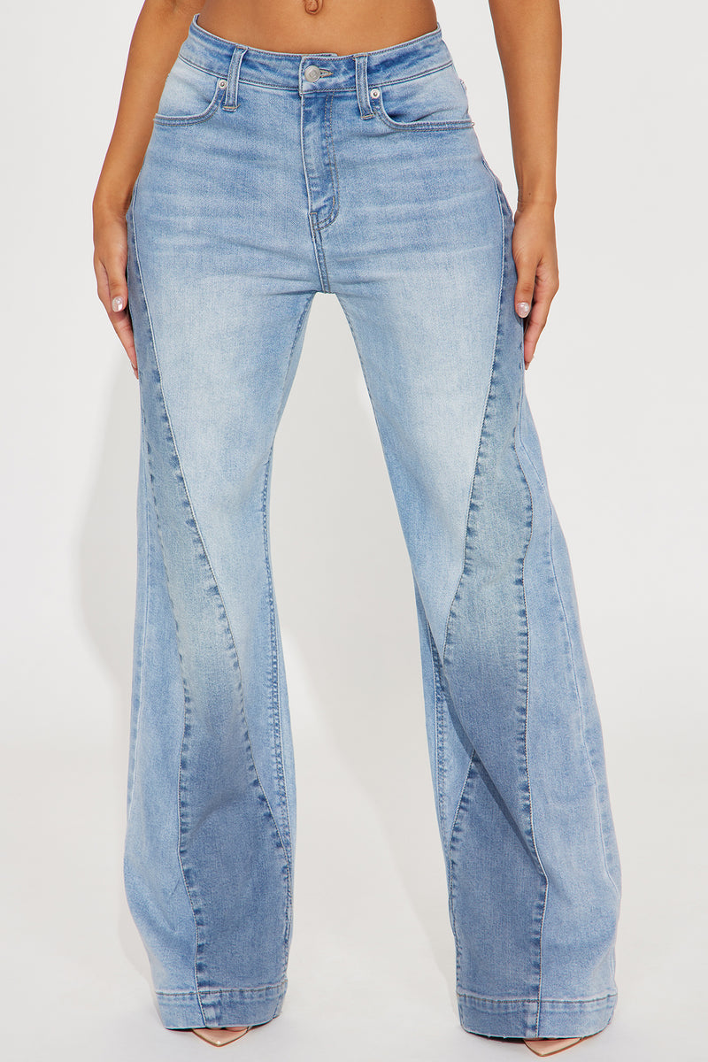 So Unbothered Stretch Wide Leg Jeans - Medium Wash | Fashion Nova ...