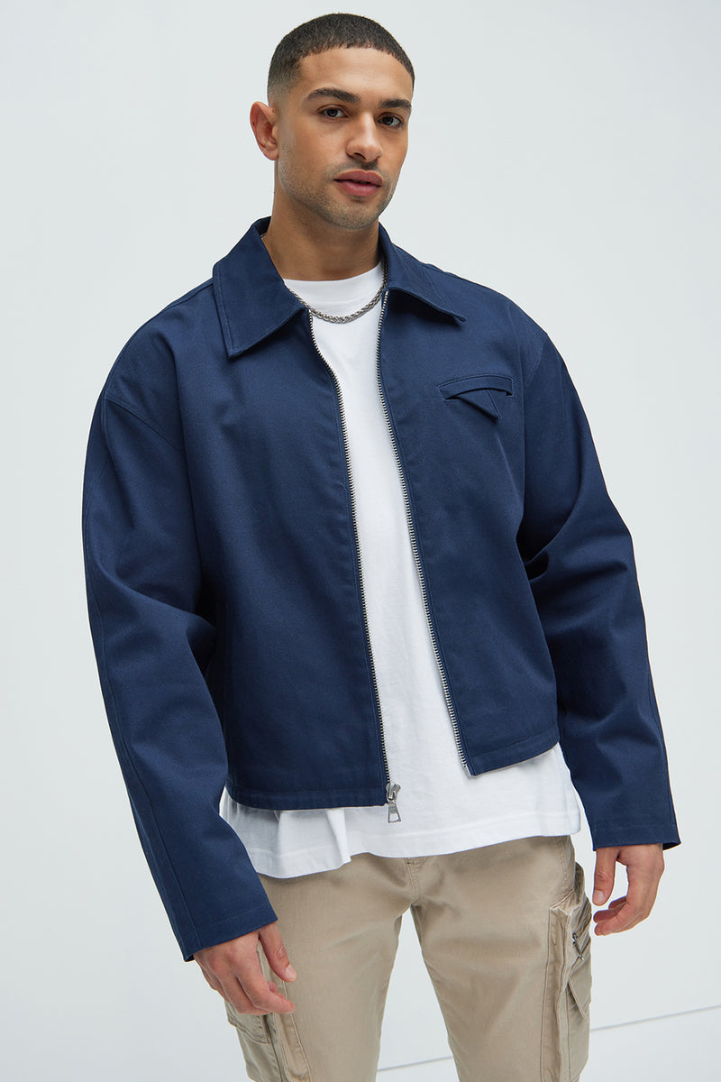 Bordeaux Cropped Chore Jacket - Navy | Fashion Nova, Mens Casual ...