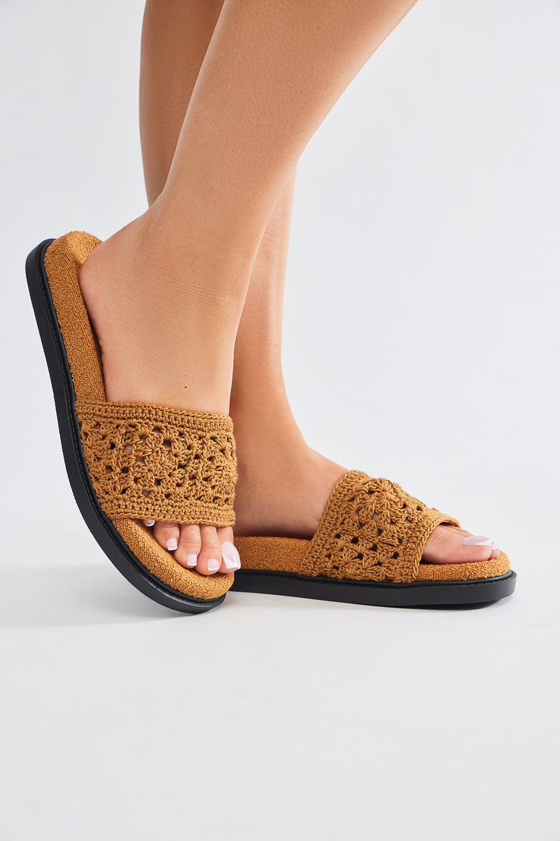 Laid Back Vacay Crochet Slides - Tan | Fashion Nova, Shoes | Fashion Nova
