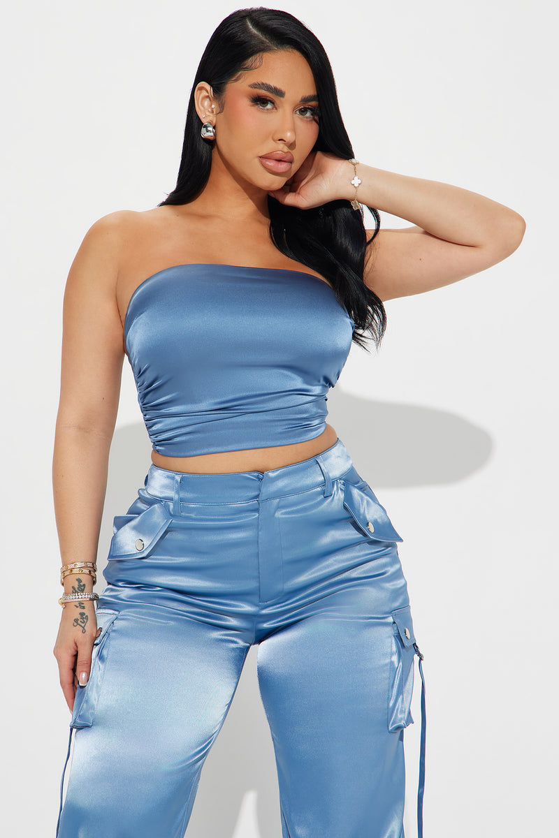 Perfect Night Satin Pant Set - Slate Blue | Fashion Nova, Matching Sets ...