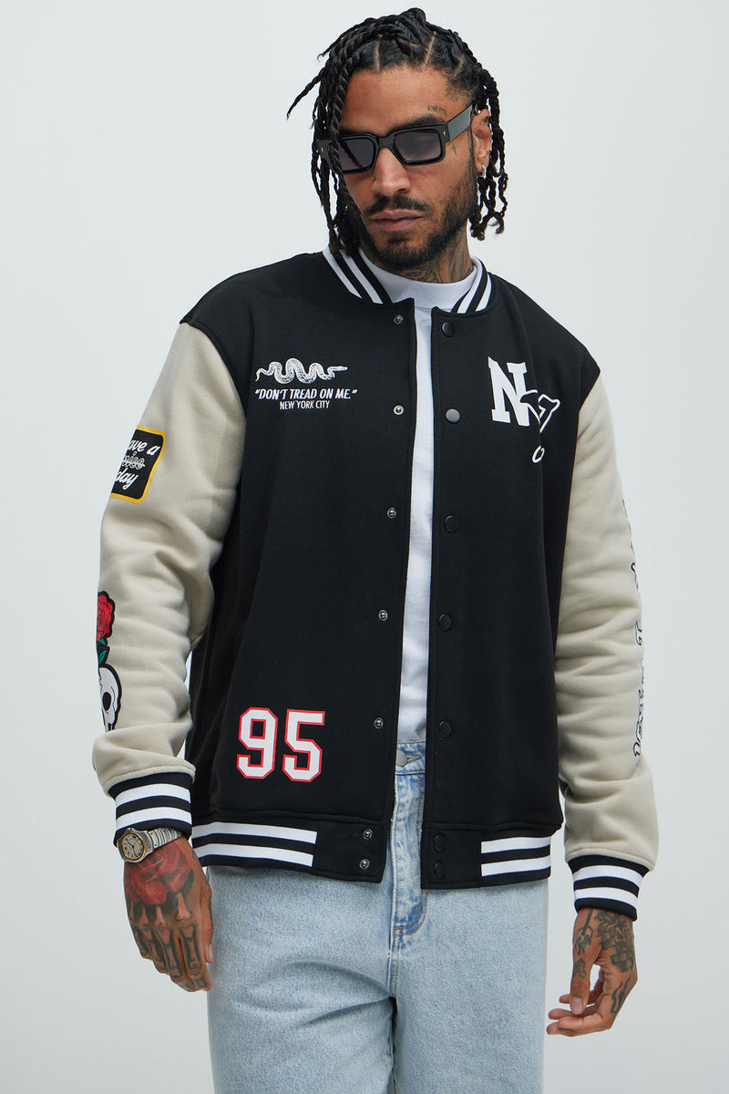 New York Circle Varsity Jacket - Black | Fashion Nova, Mens Fleece Tops ...