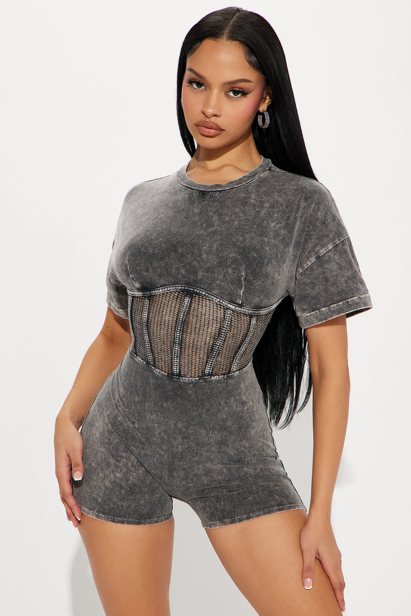 Call Me Later Washed Romper - Charcoal | Fashion Nova, Rompers ...