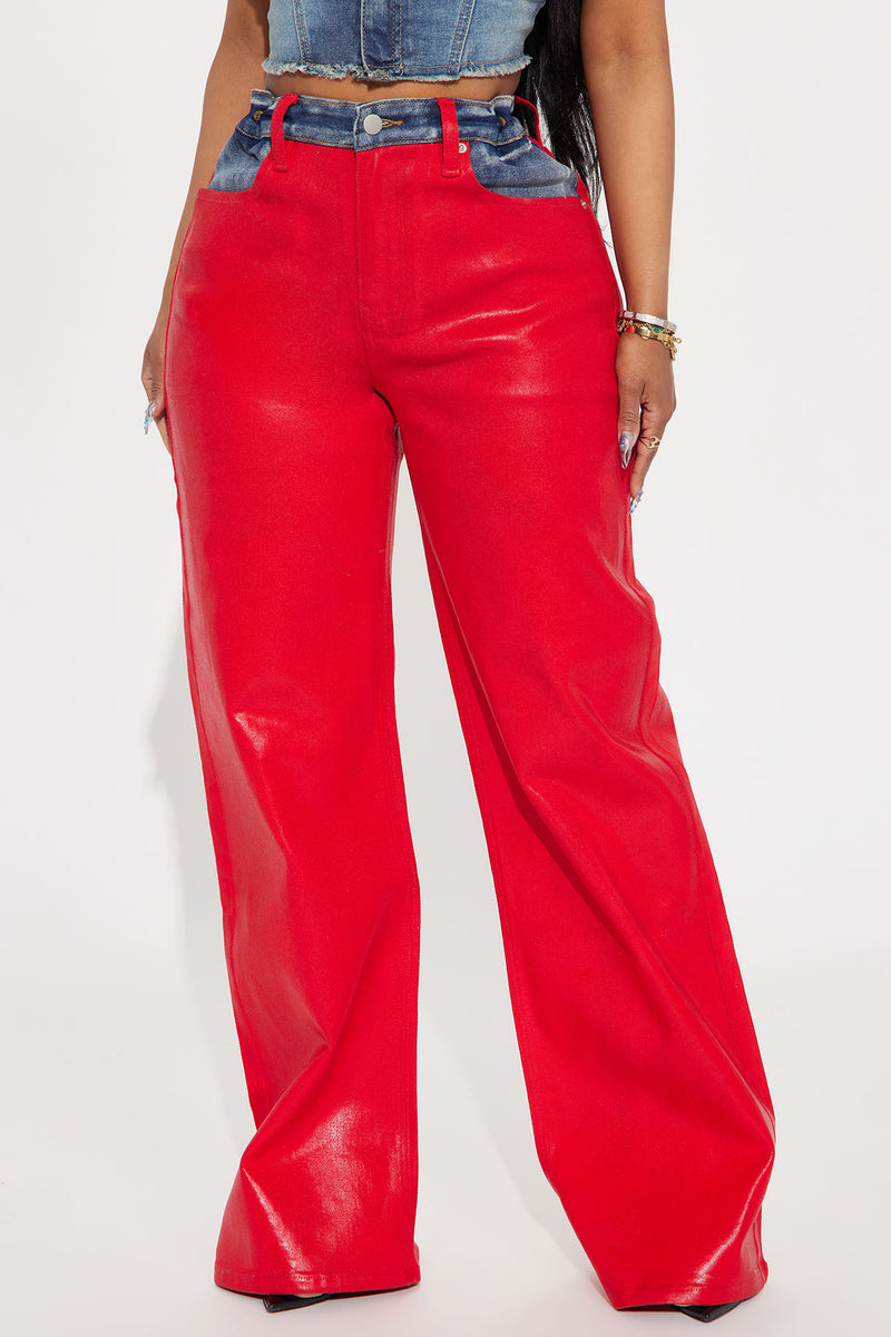 Bold Assumptions Coated Baggy Jeans - Red | Fashion Nova, Jeans ...