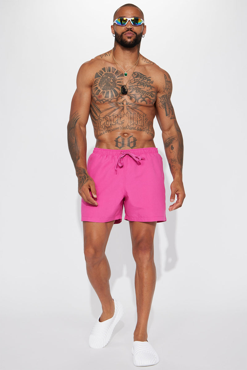 Palm Trees Pattern Change Swim Trunk - Raspberry | Fashion Nova, Mens ...