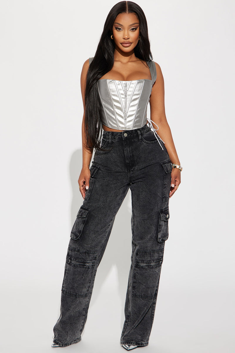 Side Struttin' Faux Leather Corset Top - Silver | Fashion Nova, Shirts ...