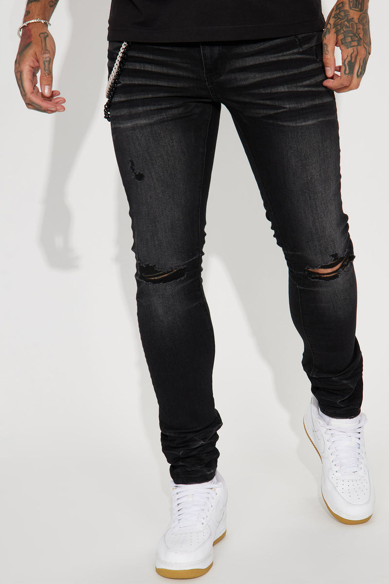 Be There Ripped Stacked Skinny Jeans - Black | Fashion Nova, Mens Jeans ...