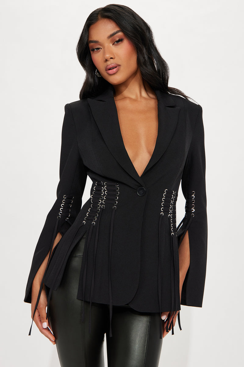 Get To The Point Lace Up Blazer - Black | Fashion Nova, Jackets & Coats ...