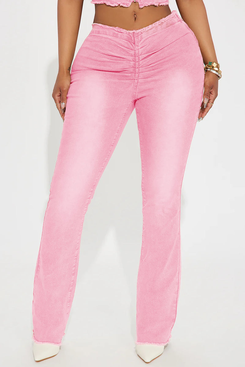 Coming Back Frayed V Waistband Flare Pant - Pink | Fashion Nova, Pants ...