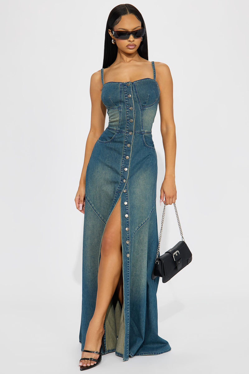Allie Denim Maxi Dress - Medium Wash | Fashion Nova, Dresses | Fashion Nova