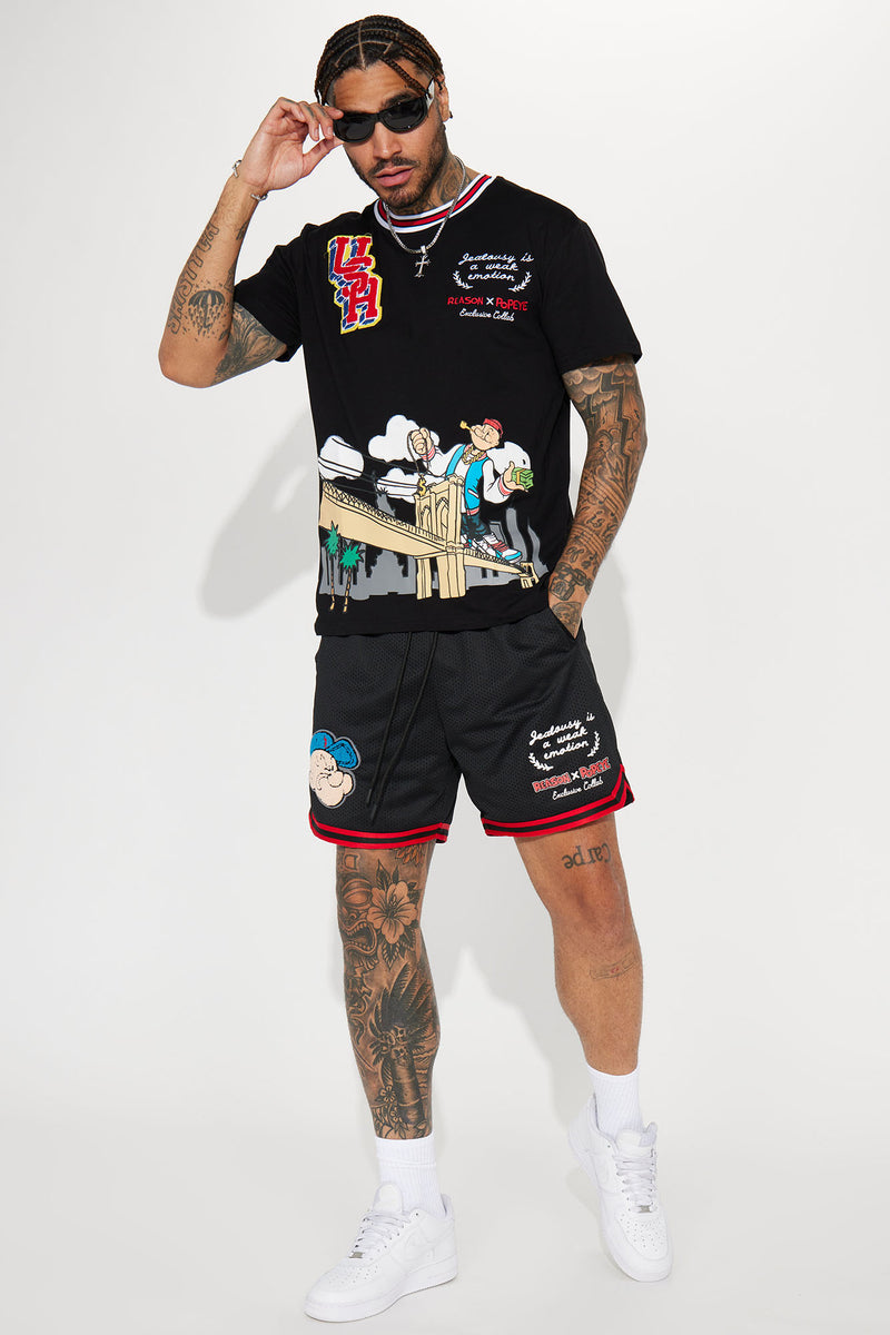 Popeye Jealousy Is A Weak Emotion Shorts - Black | Fashion Nova, Mens ...