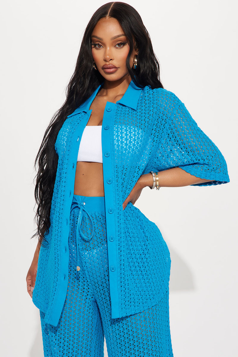Abby Button Up Swim Cover Up Top Blue Fashion Nova Swimwear