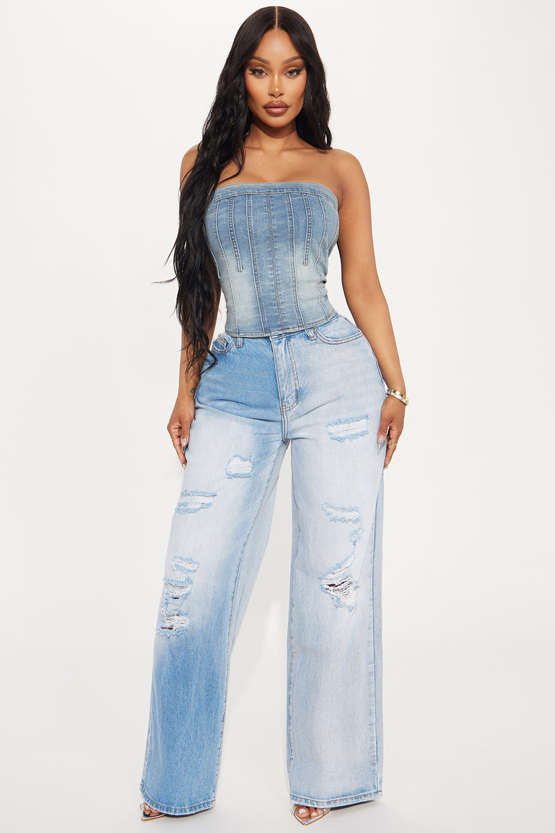 Around Town Denim Top - Light Wash | Fashion Nova, Shirts & Blouses ...