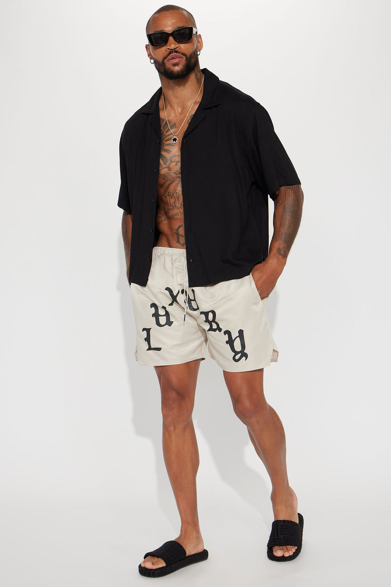 Luxury Stack Swim Trunks - Tan | Fashion Nova, Mens Swim | Fashion Nova