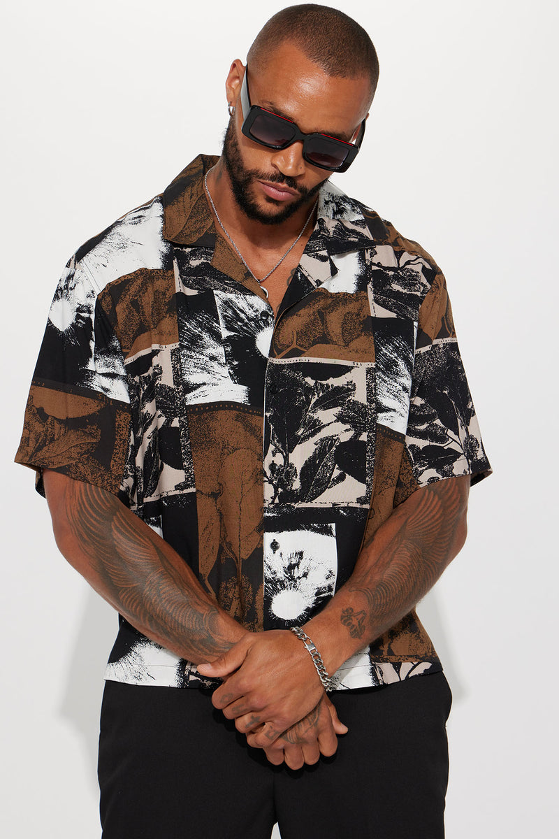 Eyeing You Short Sleeve Button Up - Black/combo | Fashion Nova, Mens ...