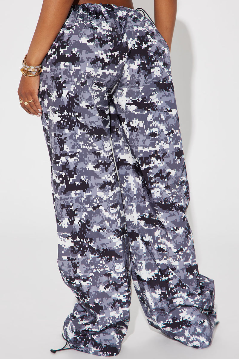 Love On Mars Digital Camo Parachute Pant - Black/Grey | Fashion Nova ...