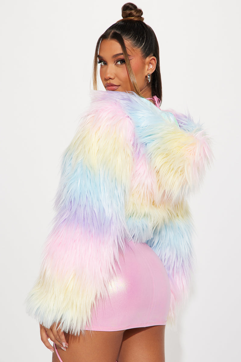 Rainbow Lover Faux Fur Light Up Dance Cropped Jacket - Multi Color ...