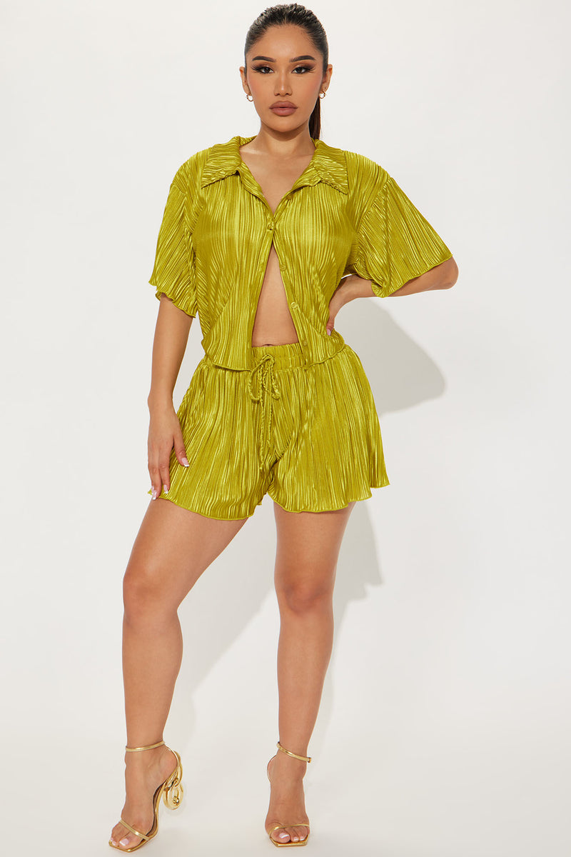 Julia Plisse Short Set - Chartreuse | Fashion Nova, Matching Sets ...