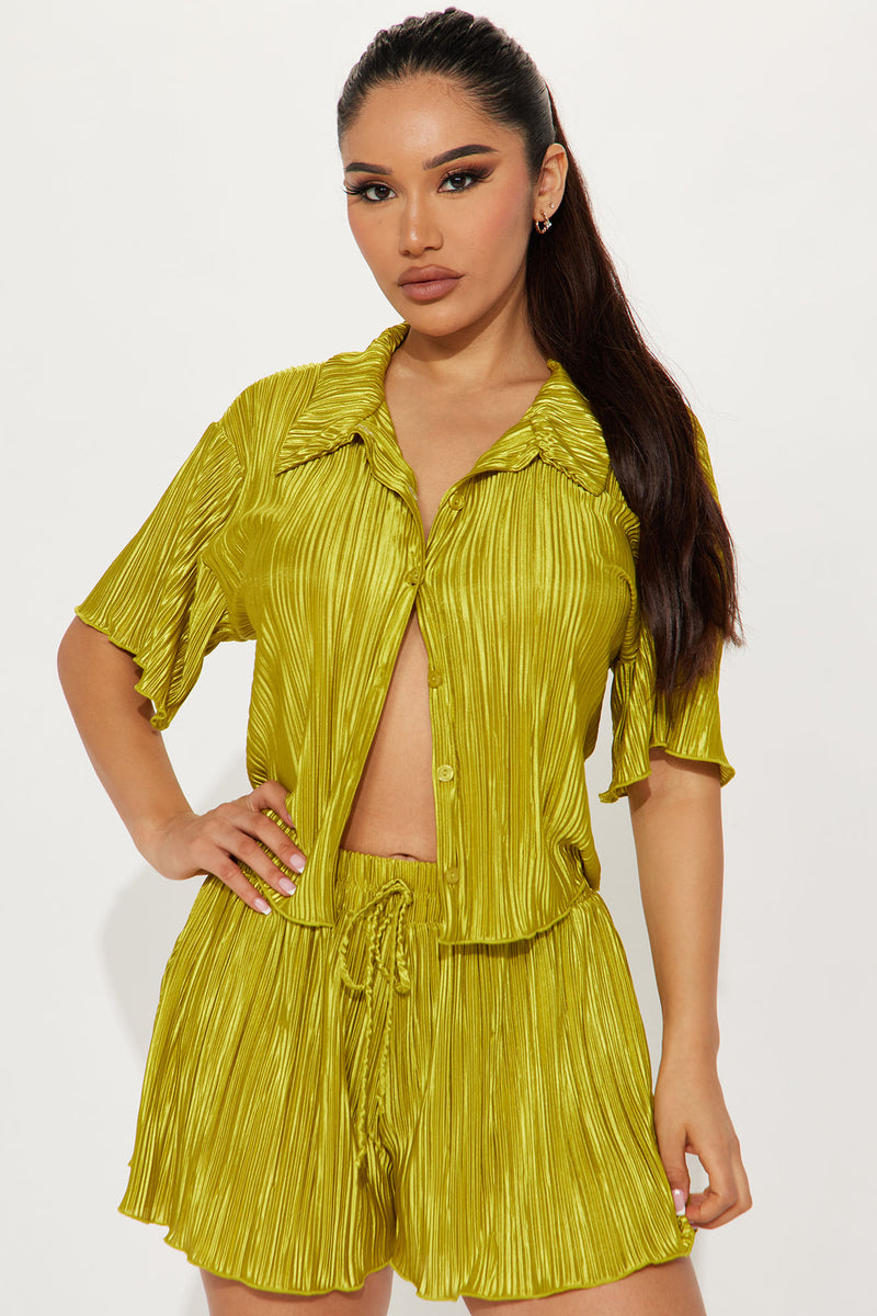 Julia Plisse Short Set - Chartreuse | Fashion Nova, Matching Sets ...