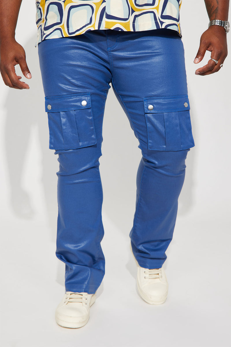 Top Off Stacked Skinny Flare Cargo Pants - Blue | Fashion Nova, Mens ...