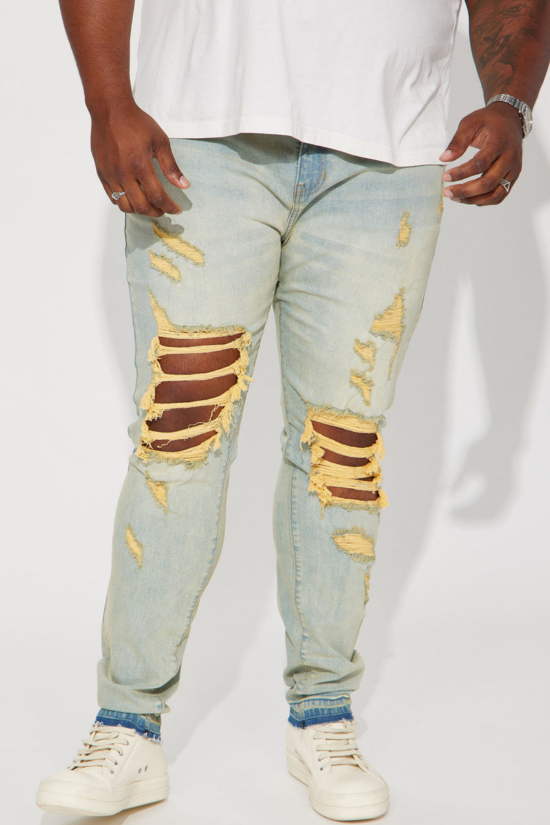 Pray For My Enemies Destroyed Stacked Skinny Jeans - Vintage Blue Wash ...