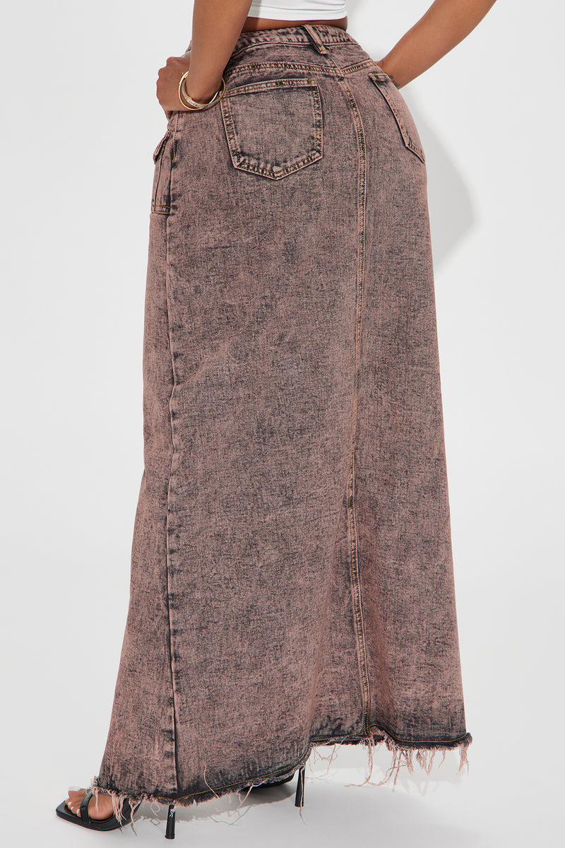 More Drama Mineral Wash Denim Maxi Skirt - Rust | Fashion Nova, Skirts ...