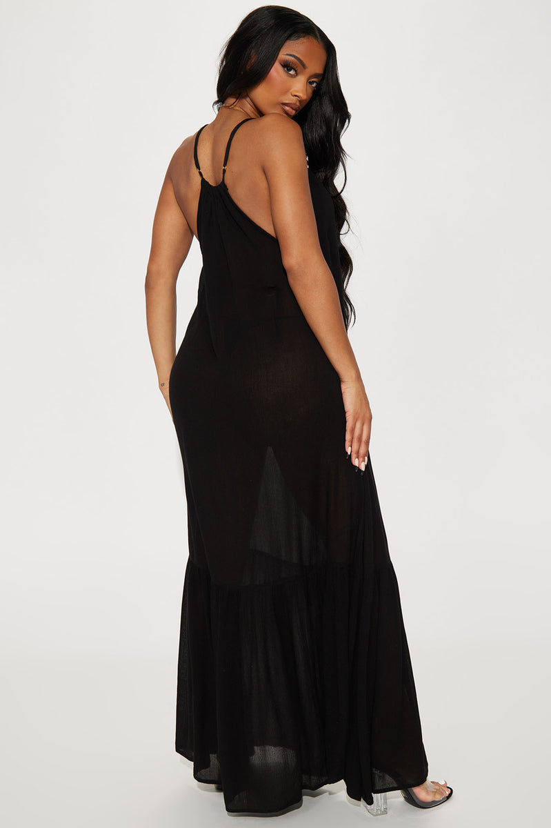 Breezy Nights Linen Swim Cover Up Racerback Dress - Black | Fashion ...