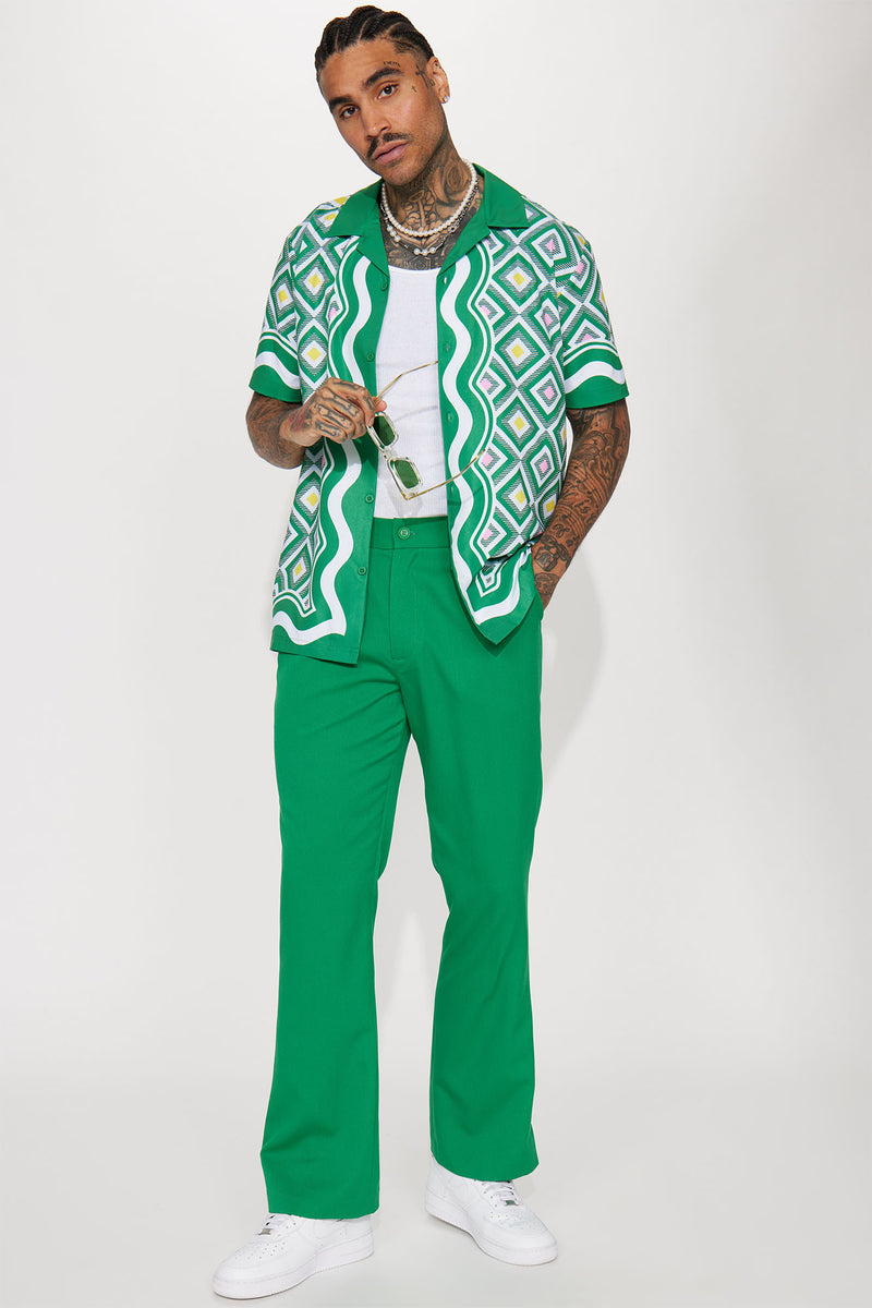 Symmetrical Short Sleeve Button Up Shirt - Green/combo | Fashion Nova ...