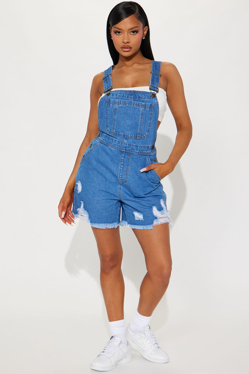 Step It Up Non Stretch Denim Shortalls - Medium Wash | Fashion Nova ...