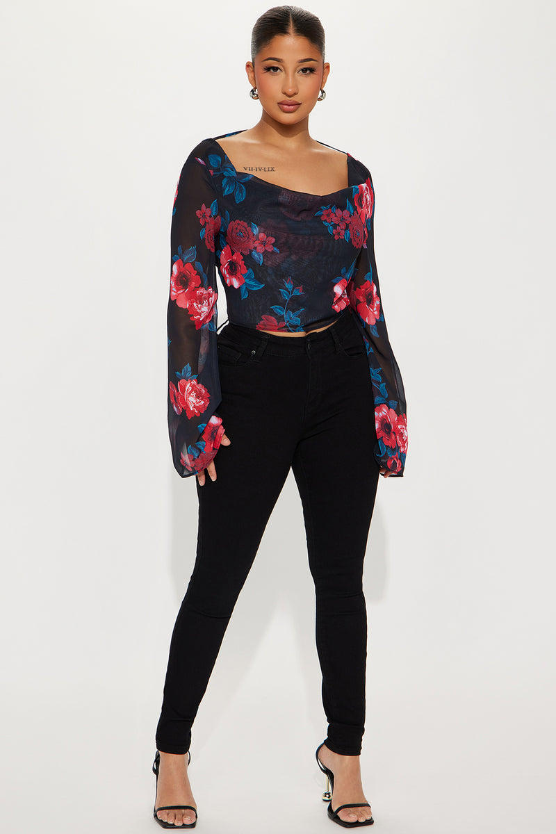 Laina Floral Blouse Top - Black/Red | Fashion Nova, Shirts & Blouses ...