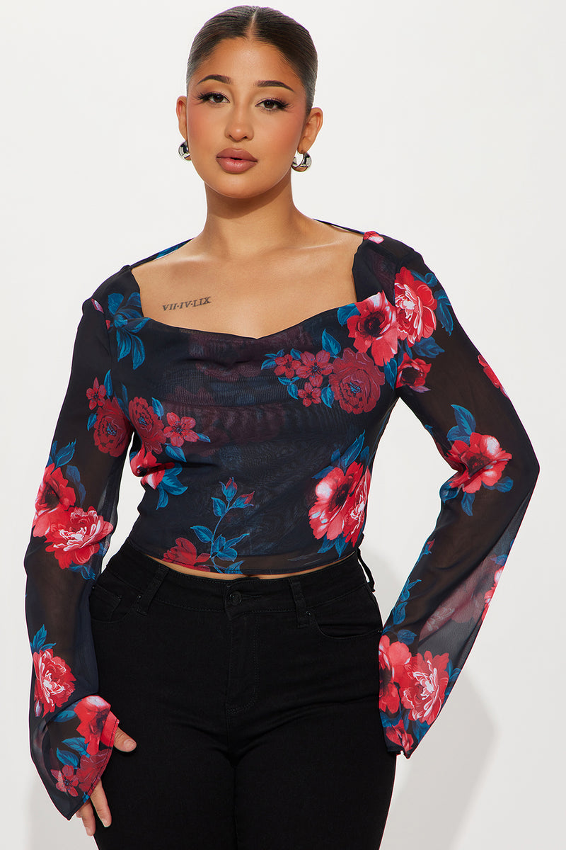 Laina Floral Blouse Top - Black/Red | Fashion Nova, Shirts & Blouses ...
