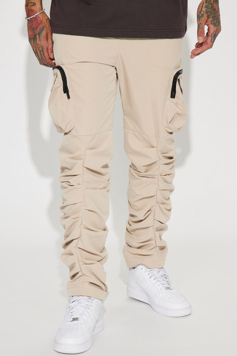 Stacked Ruched Nylon Cargo Pants - Taupe | Fashion Nova, Mens Pants ...