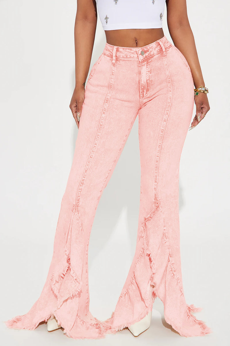 Break Free Ruffled Flare Pant - Pink | Fashion Nova, Pants | Fashion Nova