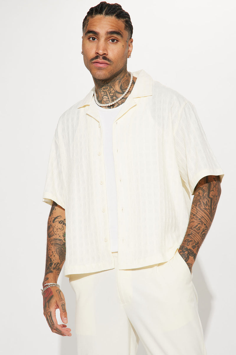 Checkmate Textured Short Sleeve Button Up - Cream | Fashion Nova, Mens ...