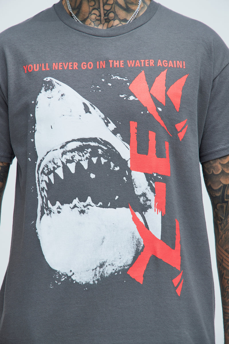 Jaws Attacks Short Sleeve Tee - Charcoal | Fashion Nova, Mens Graphic ...