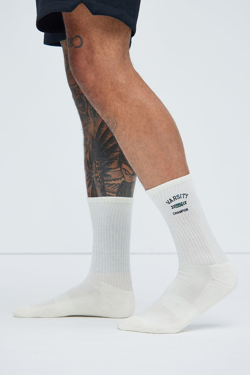 Vintage Varsity Crew Socks 3 Pack - Off White | Fashion Nova, Mens ...