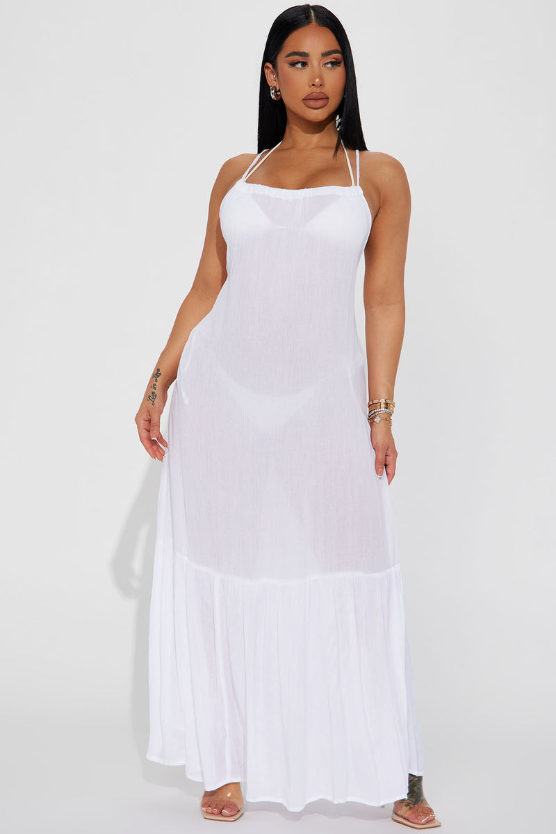 Breezy Nights Linen Swim Cover Up Racerback Dress - White | Fashion ...