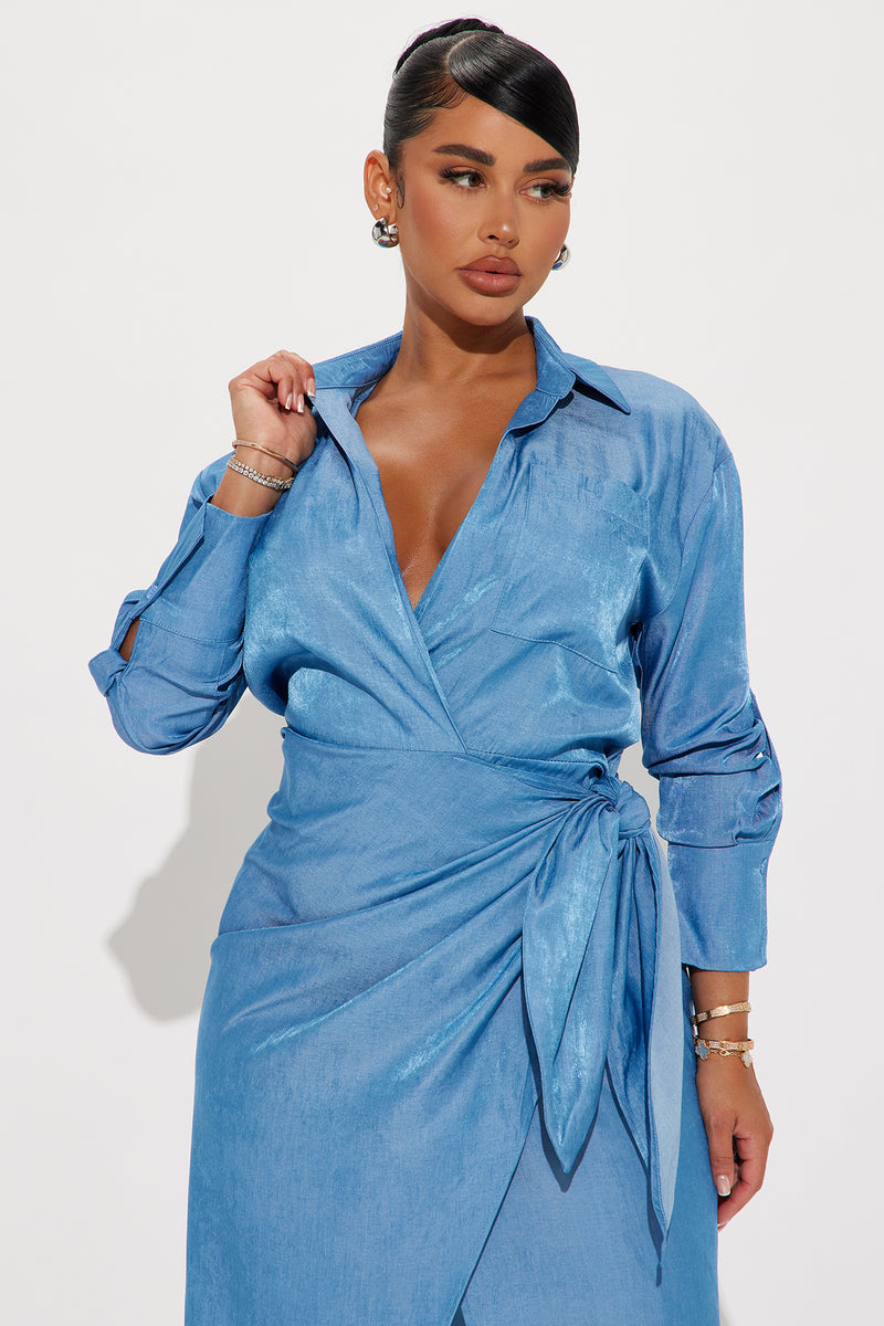 Business Classy Maxi Shirt Dress Blue Fashion Nova Dresses
