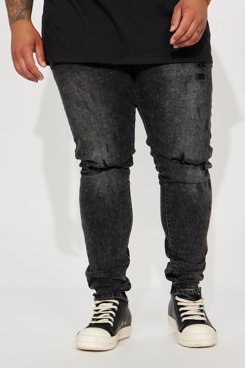Drop It Ripped Knee Stacked Skinny Jeans - Black Wash | Fashion Nova ...
