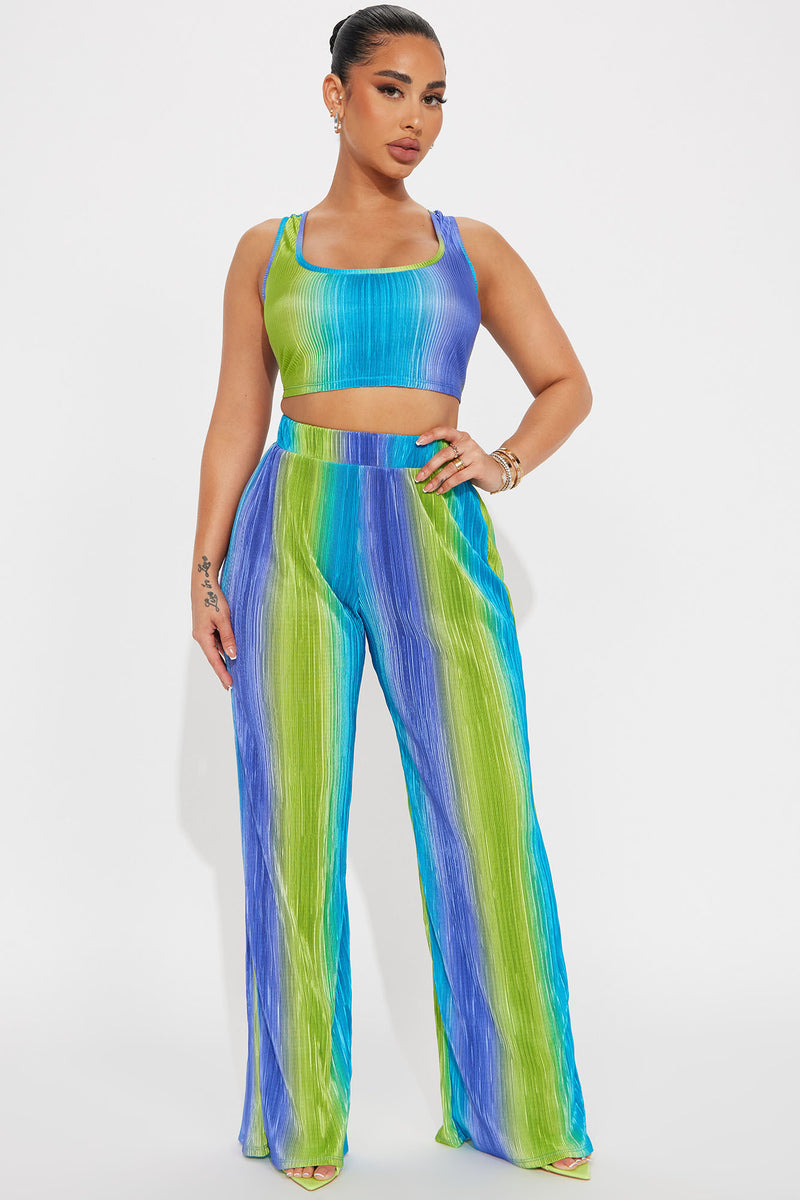Im With You Plisse Pant Set - Blue/combo | Fashion Nova, Matching Sets ...