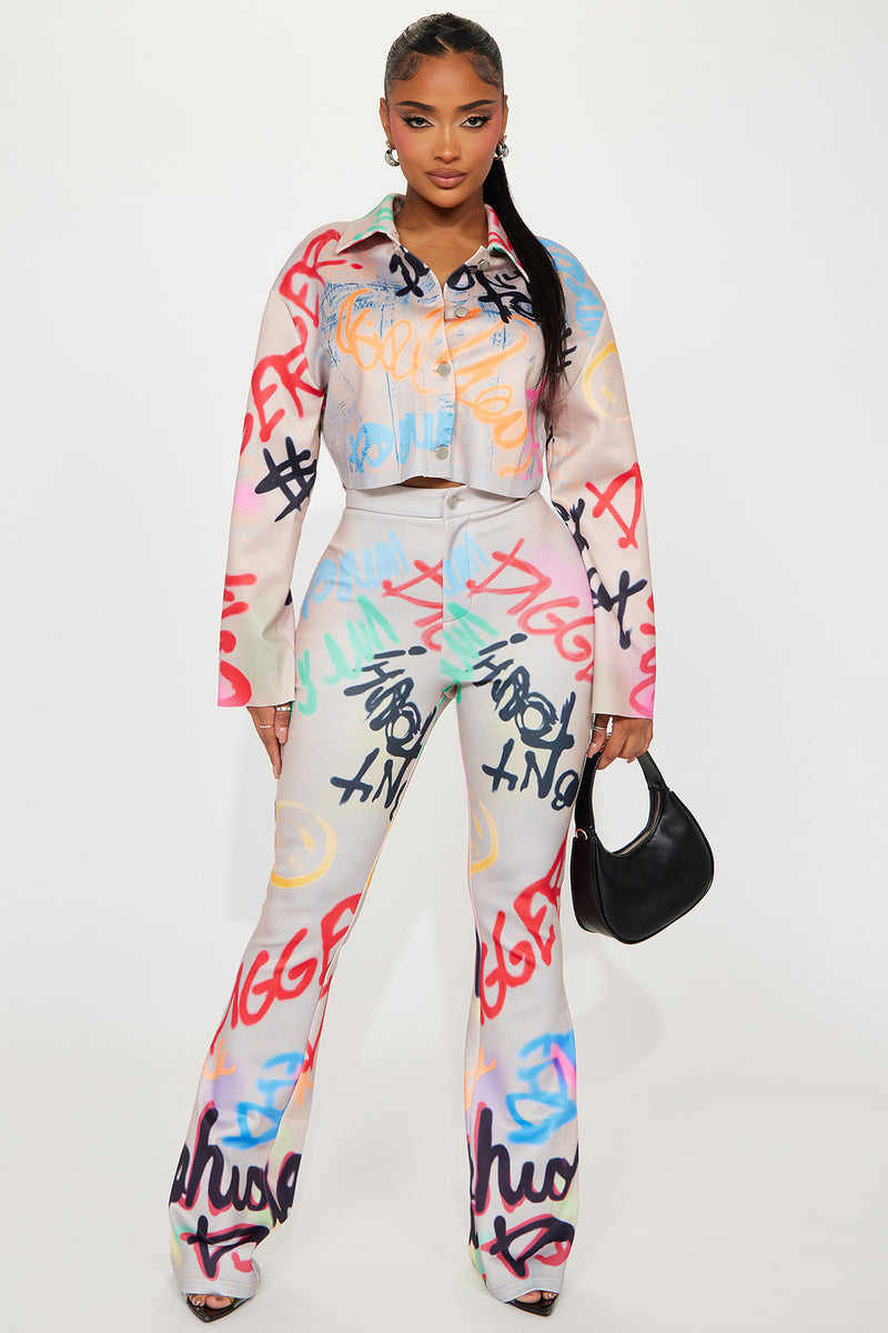 Graffiti Life Button Up Pant Set - Taupe/combo | Fashion Nova, Matching ...